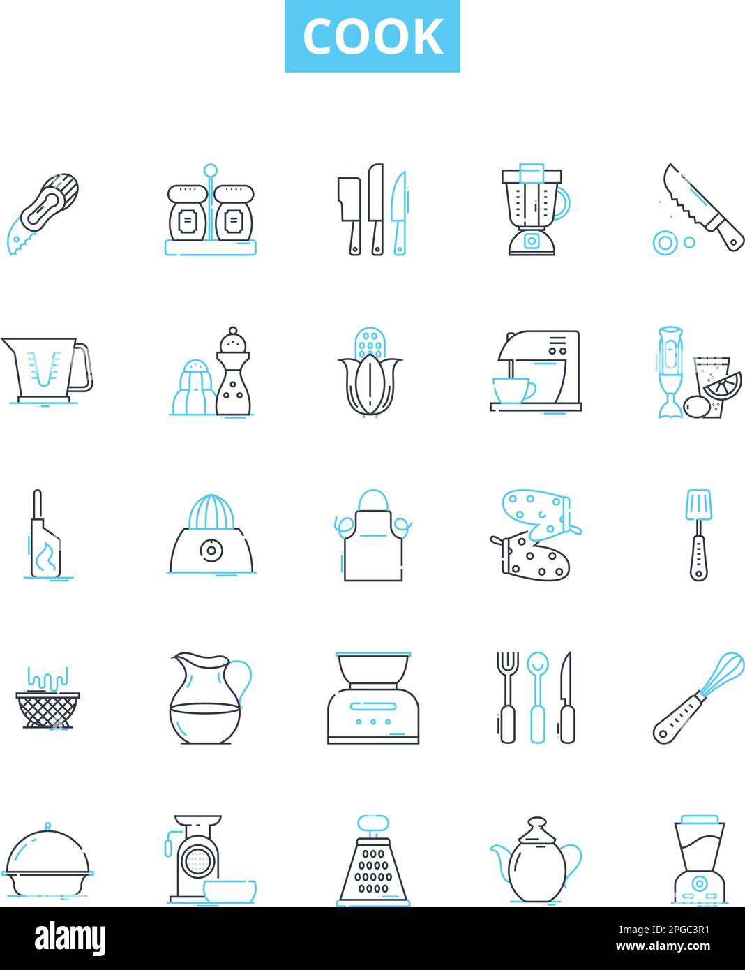 Cook vector line icons set. Clean, Prep, Chop, Mince, Slice, Dice ...