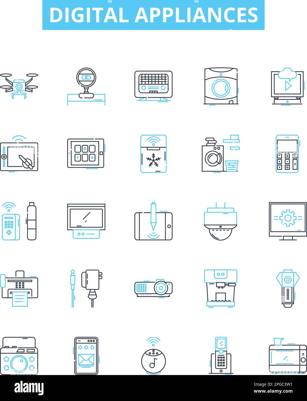 Digital appliances vector line icons set. Digital, appliances, technology, smart, electronics ...