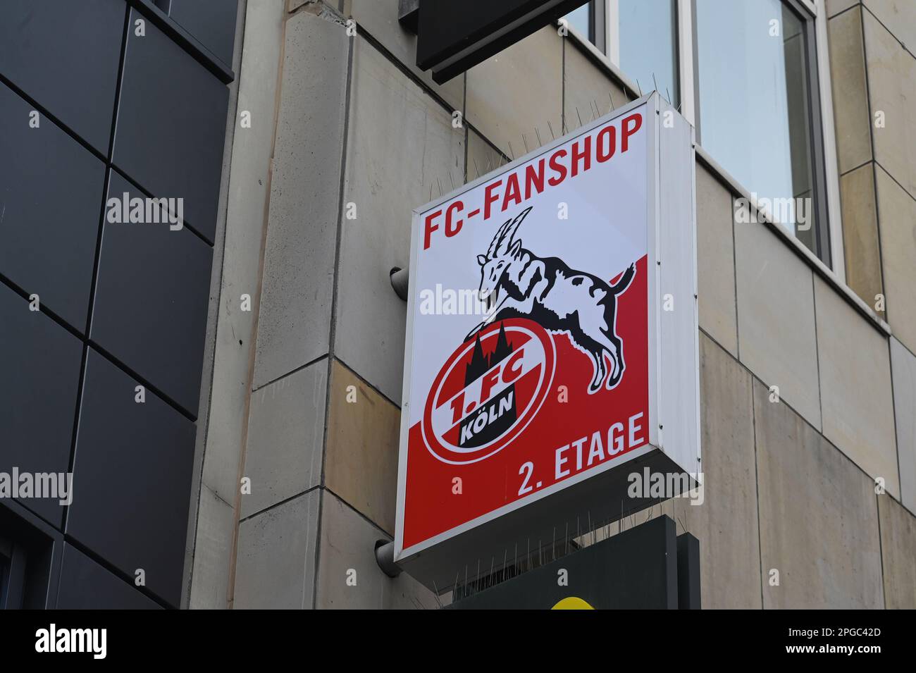 Cologne, Germany. 19th Mar, 2023. Logo, lettering fanshop of football ...