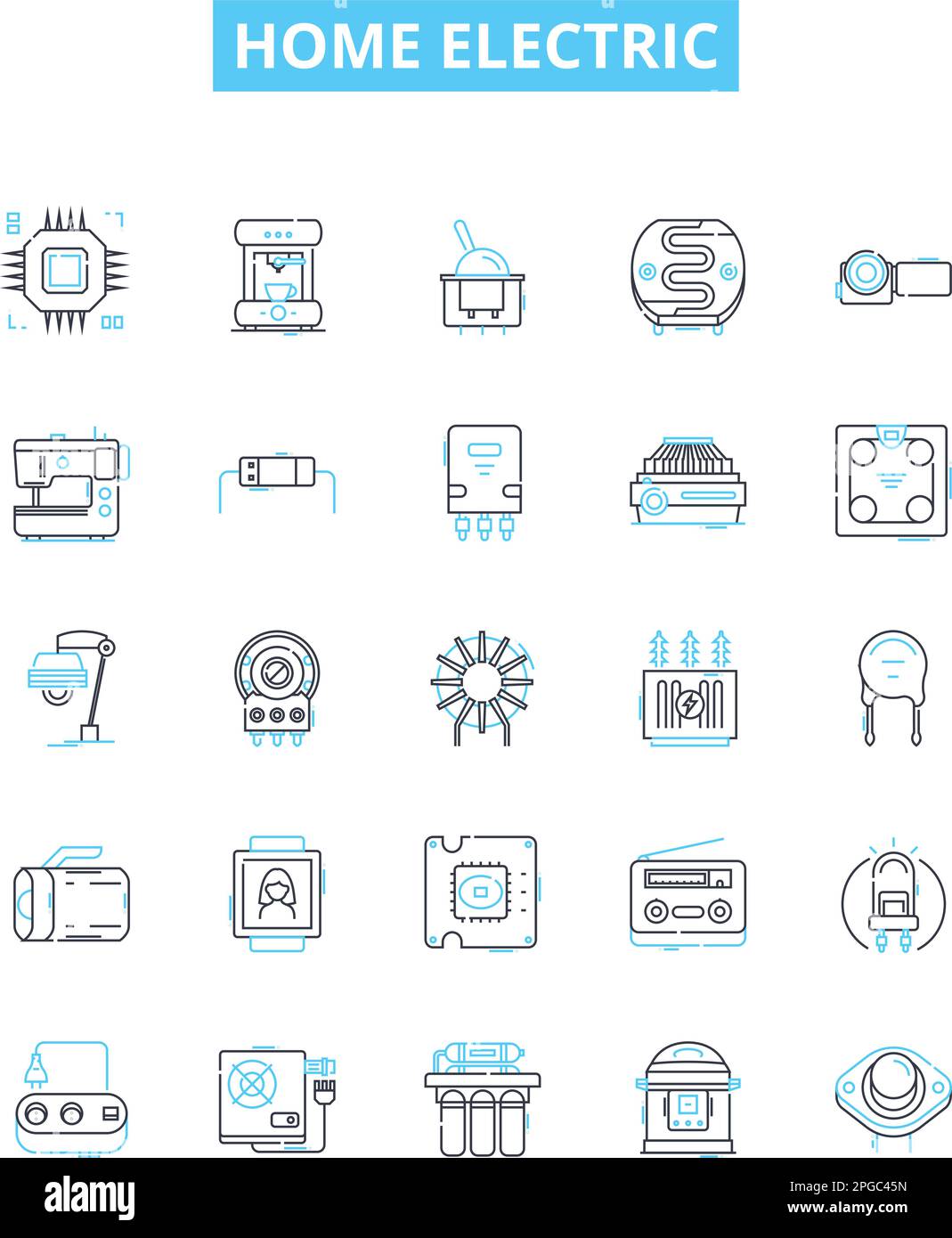 Home electric vector line icons set. Appliances, Heat, Lighting, Air ...