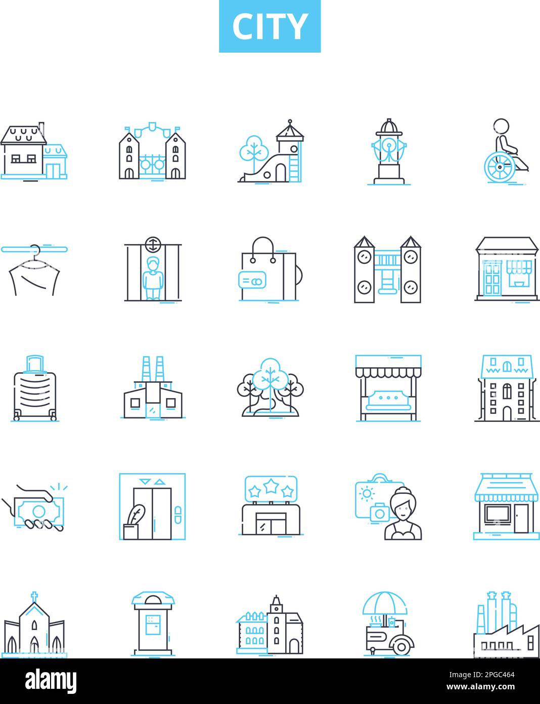 City vector line icons set. Town, Municipality, Metropolis, Urban ...