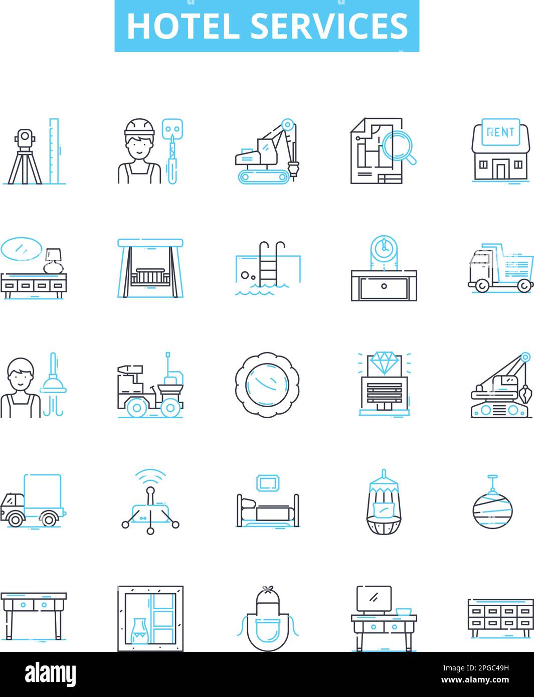 Hotel services vector line icons set. Accommodation, Amenities ...
