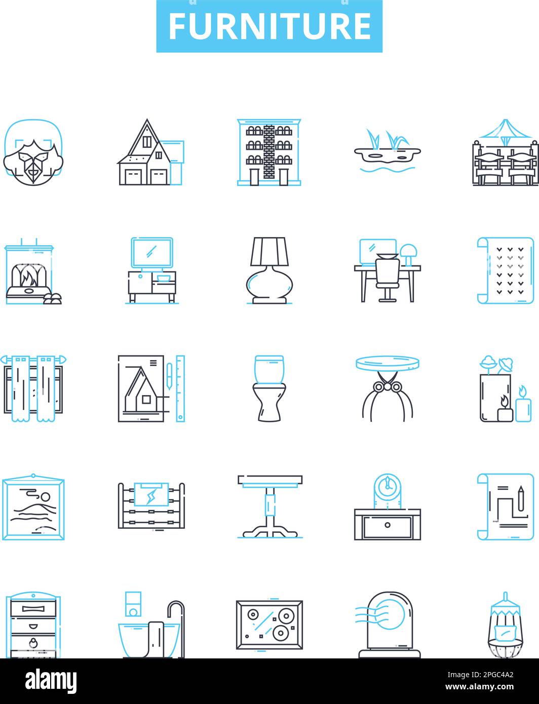 Furniture vector line icons set. Furniture, Chairs, Tables, Sofas ...