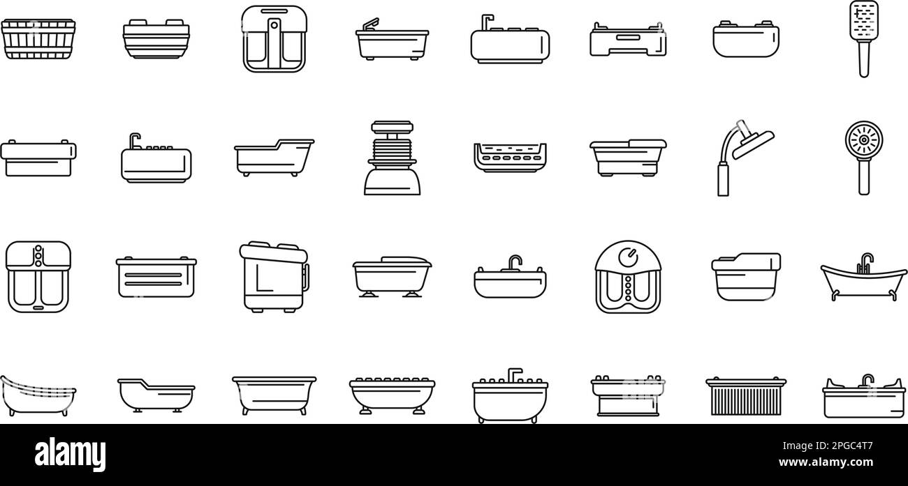 Hydro massage icons set outline vector. Spa aqua. Park bathing Stock ...