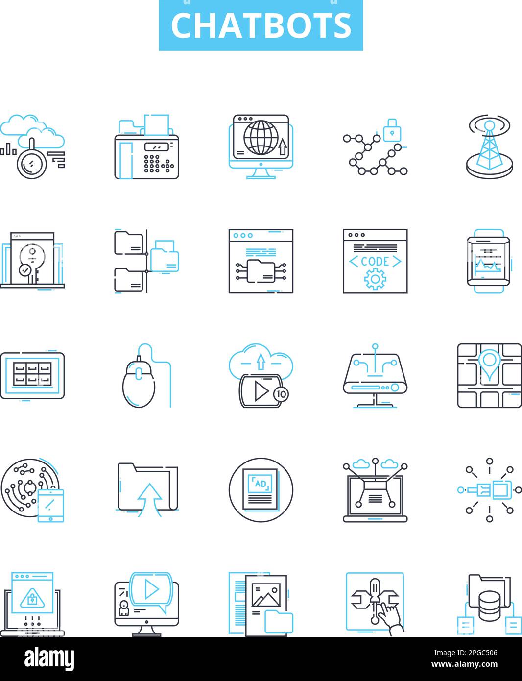 Chatbots vector line icons set. Chatbots, AI, Automation, Dialogue ... Chatbots vector line icons set. Chatbots, AI, Automation, Dialogue ...