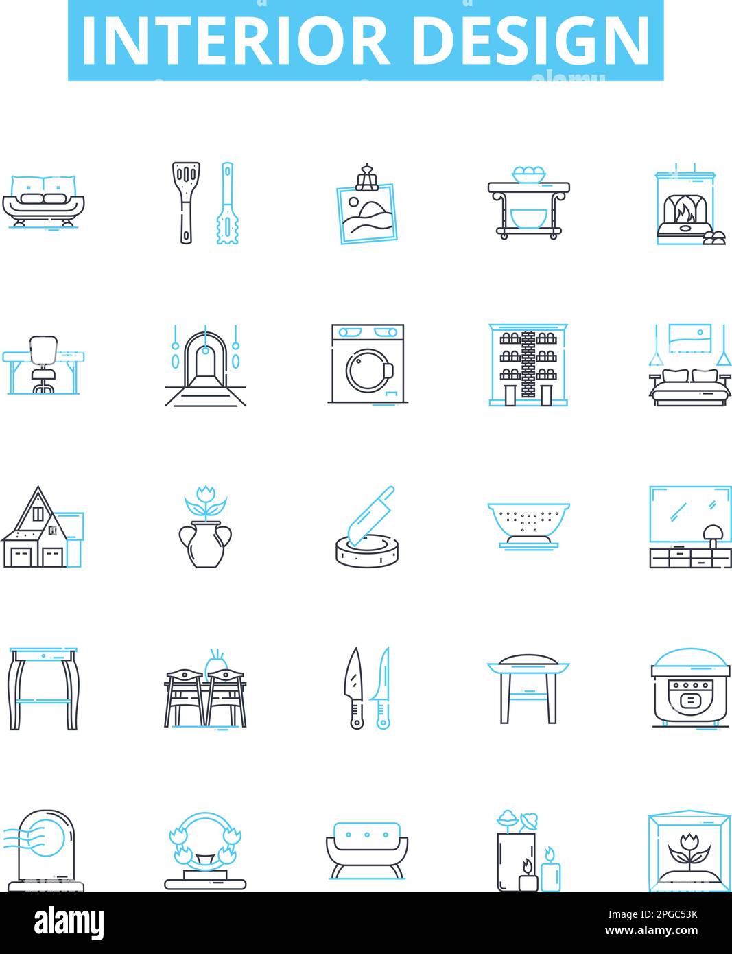 Interior design vector line icons set. Interiors, Design, Decorating ...