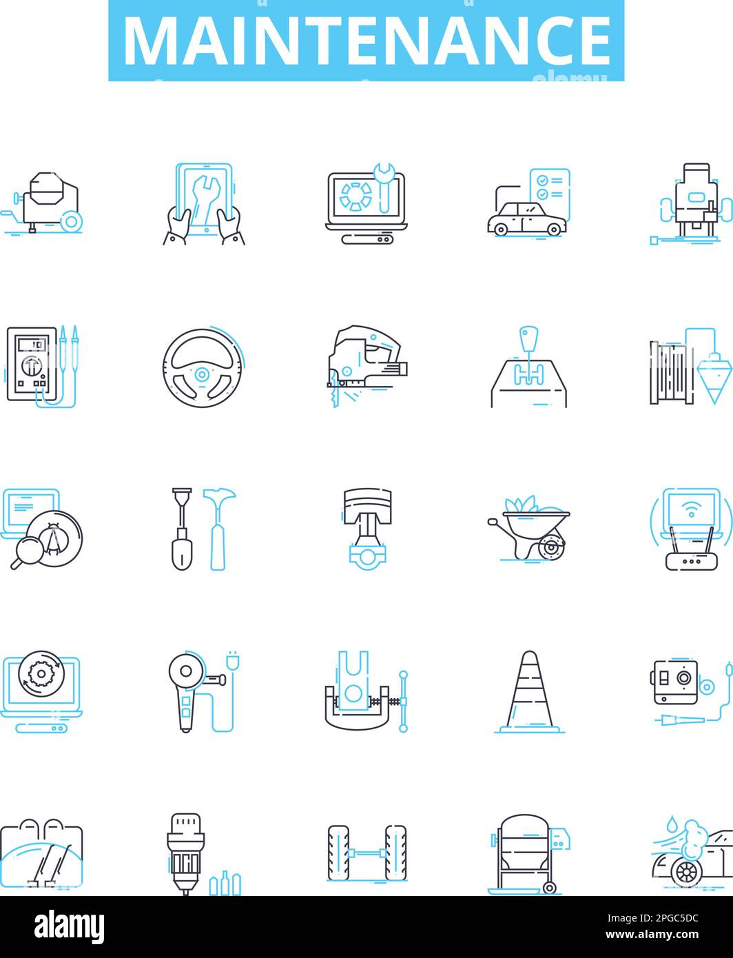 Maintenance vector line icons set. Repairs, Upkeep, Service, Adjustment ...