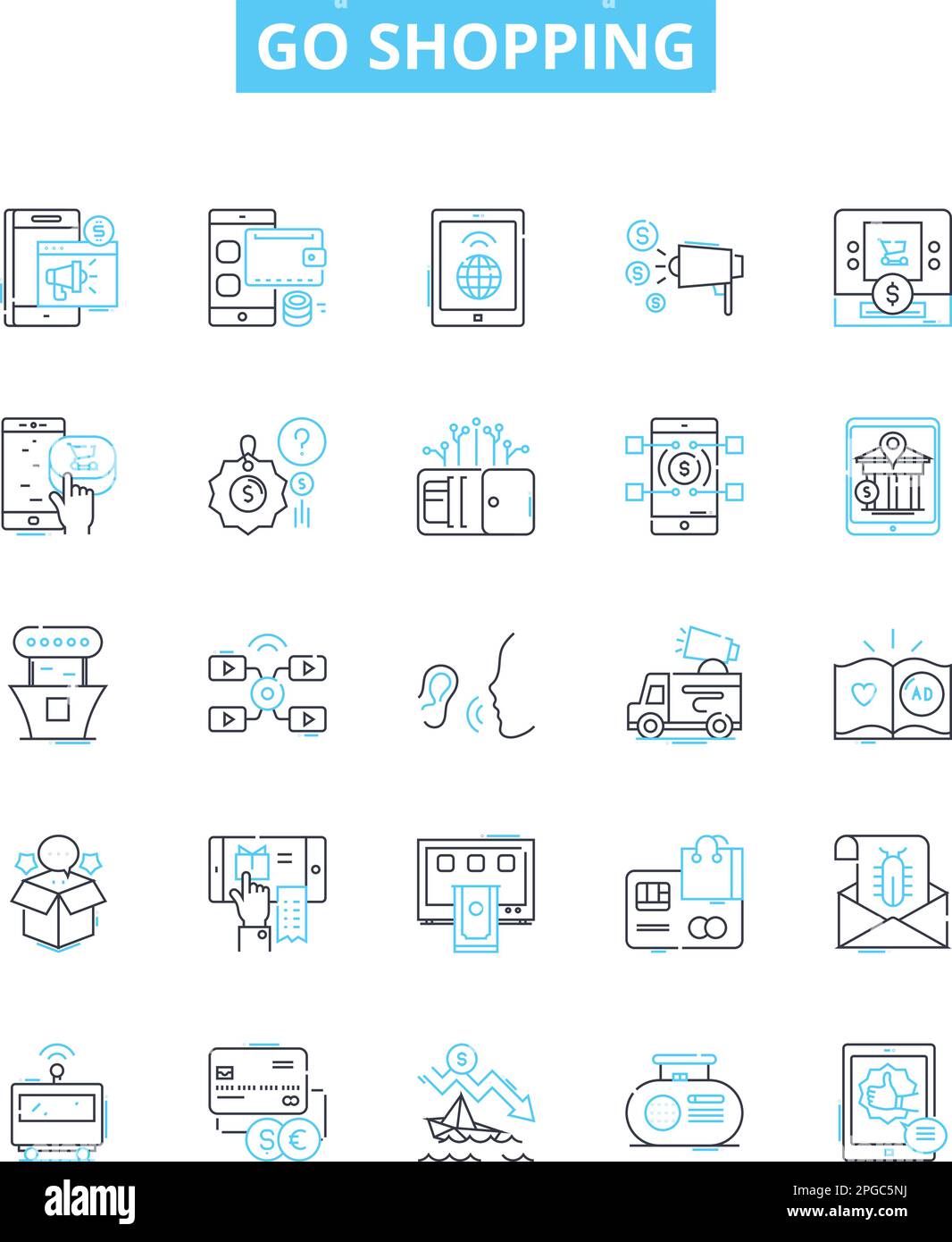 Go shopping vector line icons set. Shopping, Buy, Go, Gather, Purchase ...
