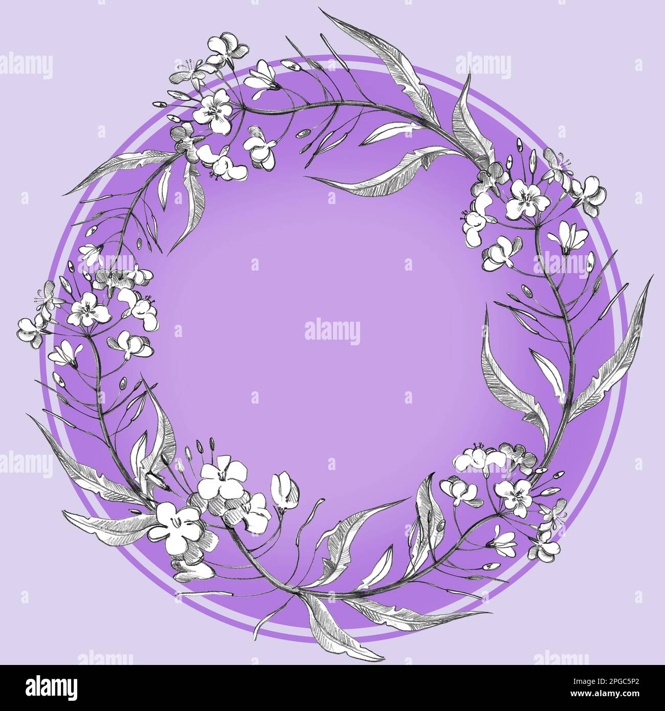 Hand draw floral round pattern in vintage style. Flowers, leaves and ...