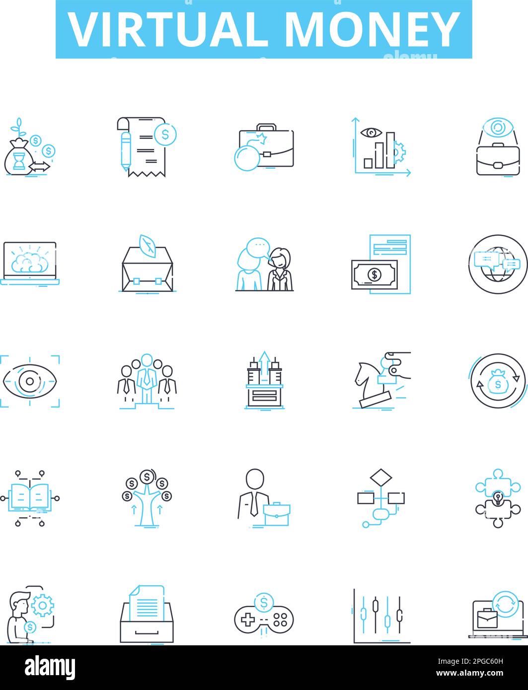 Virtual money vector line icons set. Cryptocurrency, E-money, Token ...