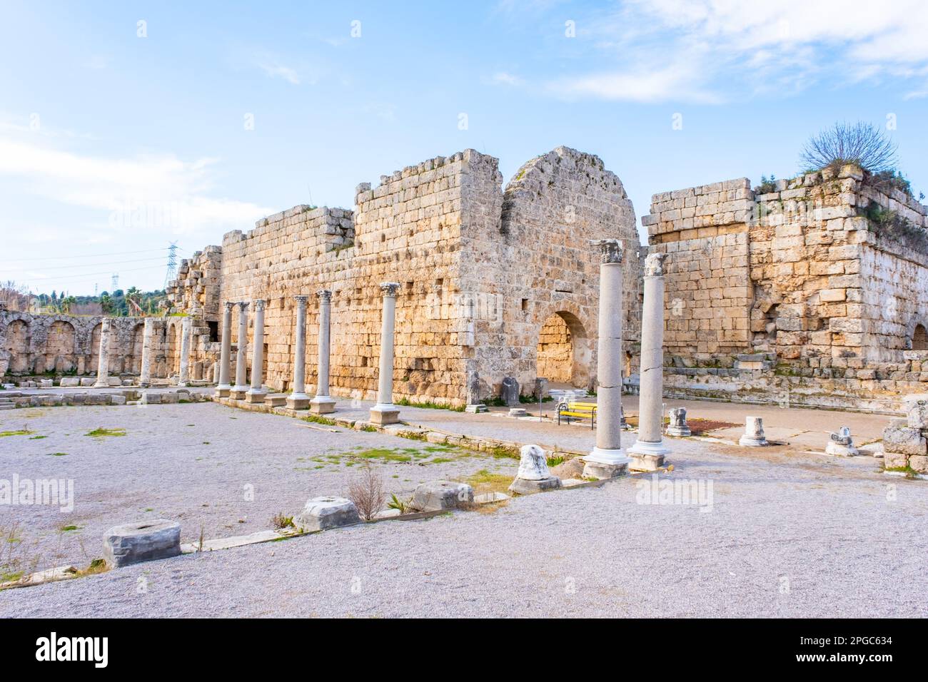 The ruins of the ancient city of Perge. Perge is an ancient Greek city ...