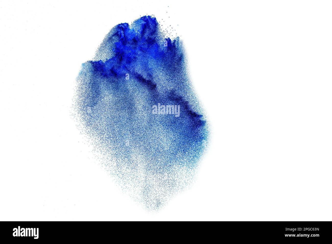 Splash of blue colored powder. Blue powder particles splatter on white ...