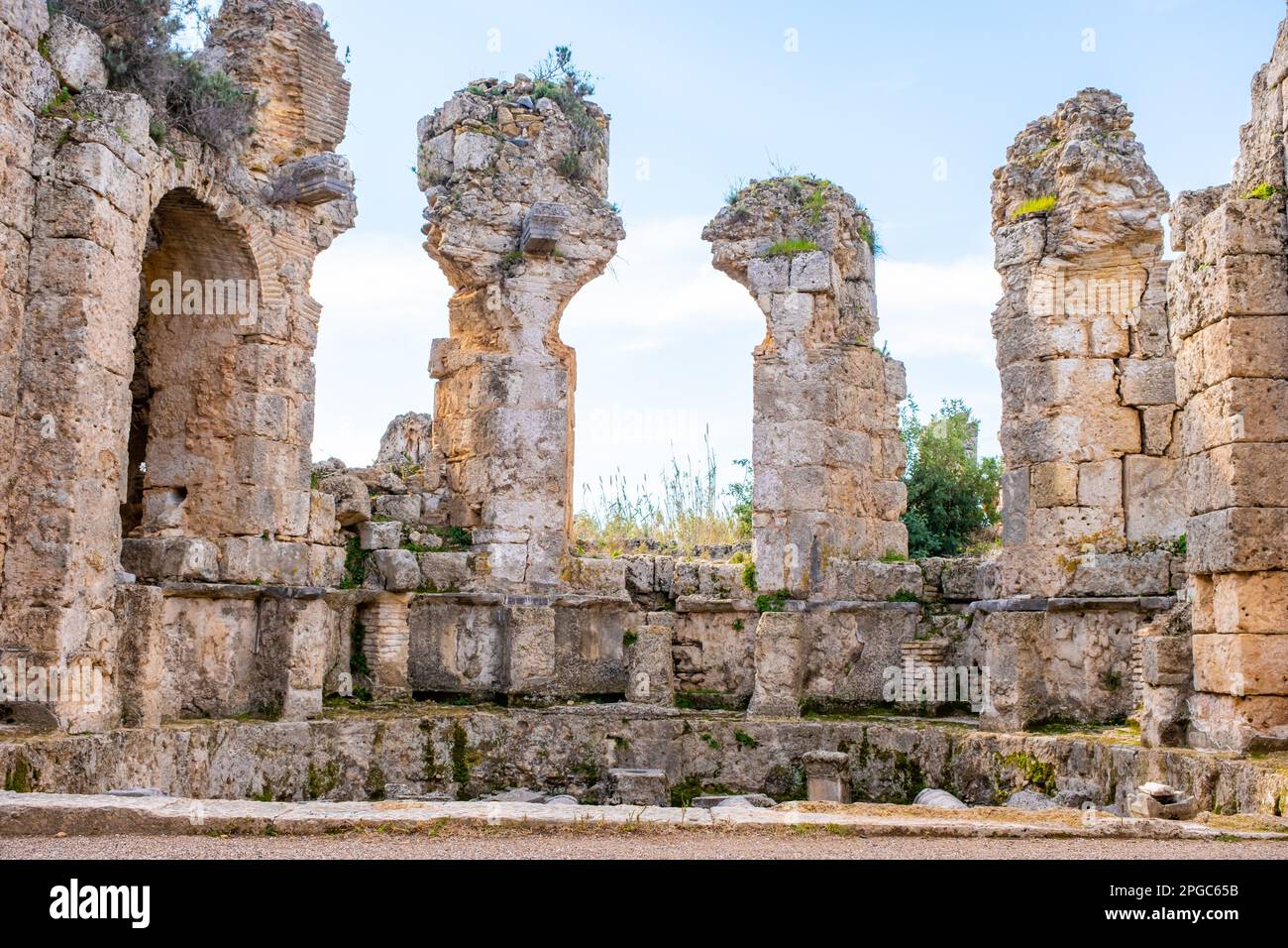 The ruins of the ancient city of Perge. Perge is an ancient Greek city ...