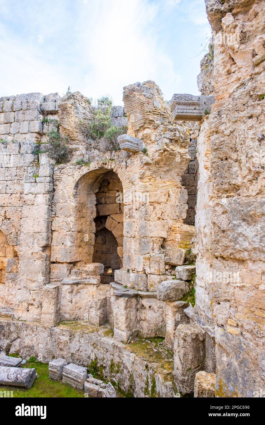 The ruins of the ancient city of Perge. Perge is an ancient Greek city ...
