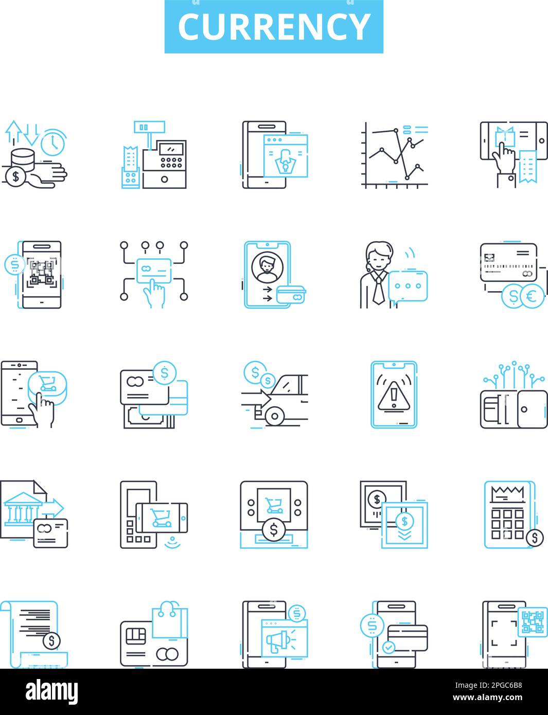 Currency vector line icons set. Money, Coin, Dollar, Euro, Yen, Pound ...