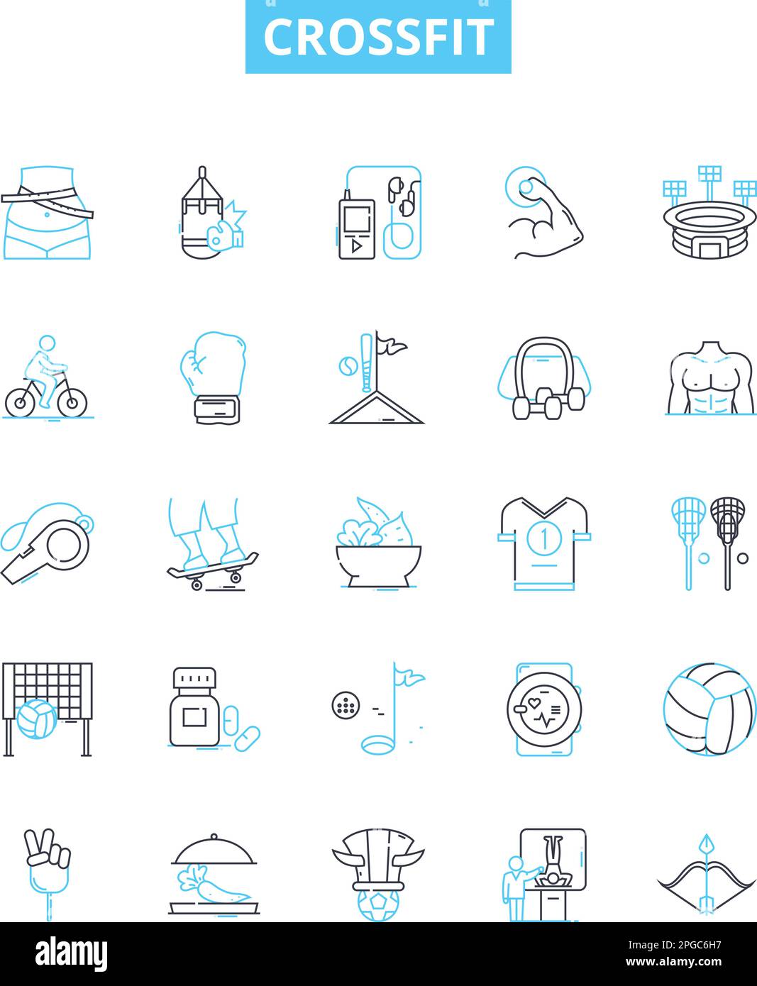 Crossfit vector line icons set. Workout, Fitness, Exercise, Strength ...