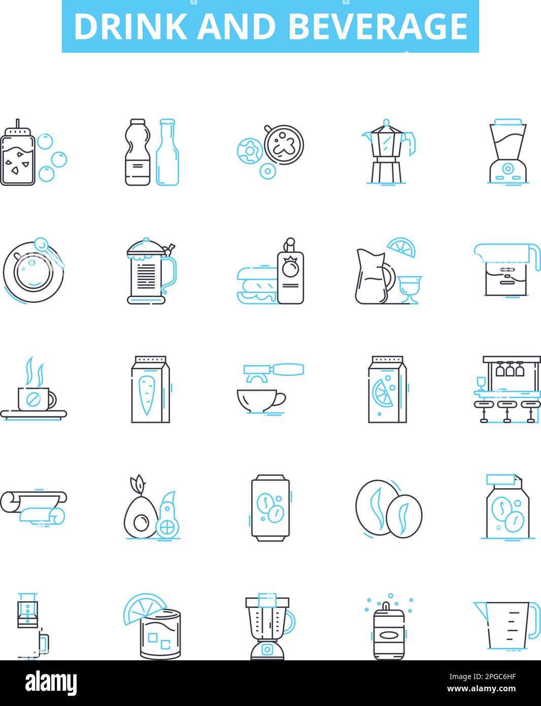 Drink and beverage vector line icons set. Drink, Beverage, Juice, Coffee, Tea, Beer, Wine ...