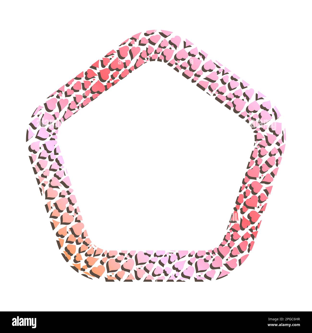 Golden wide pentagonal hearts frame for decorative headers. Pink gold ...
