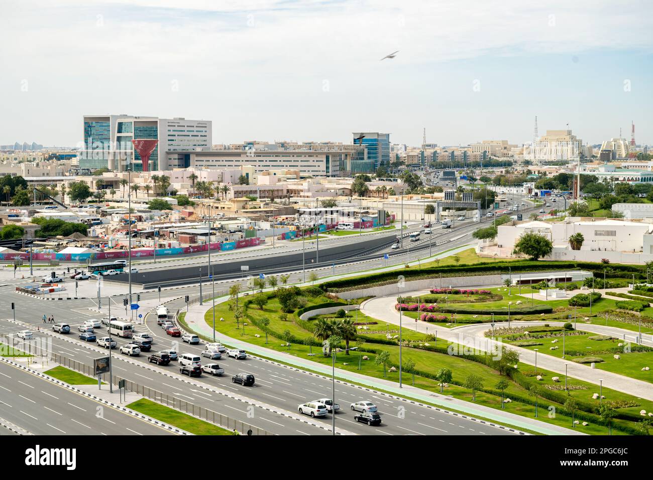 Aerial view of Doha Roads and traffic on corniche road Stock Photo - Alamy