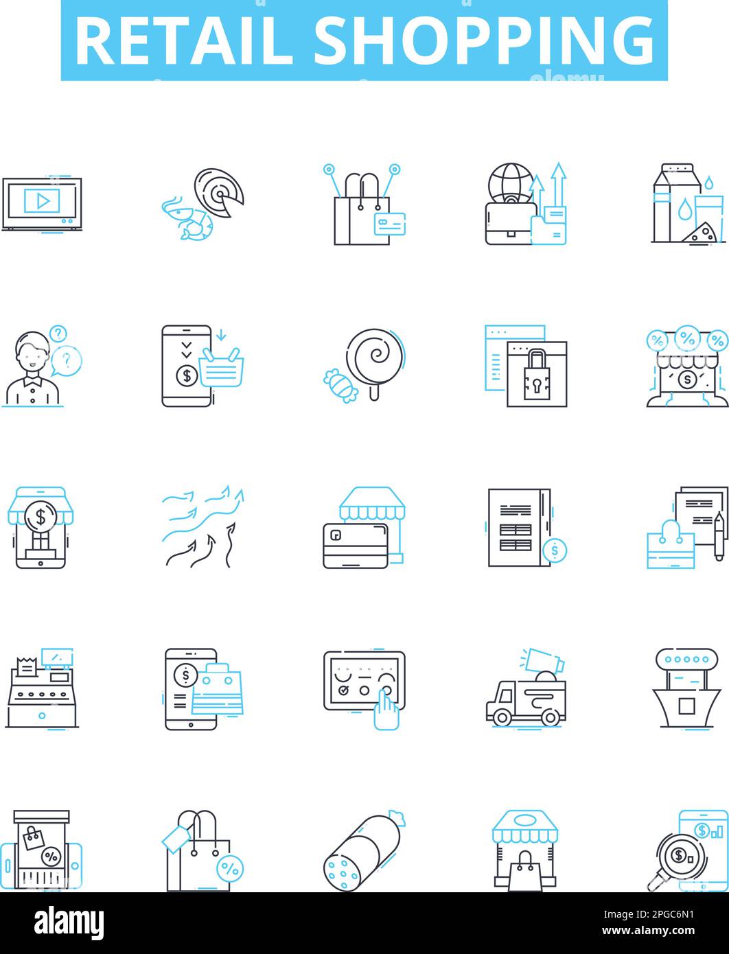 Retail shopping vector line icons set. Retail, Shopping, Store, Shopping Centre, Mall, Outlet ...
