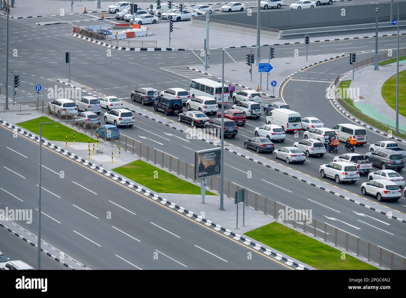 Aerial view of Doha Roads and traffic on corniche road Stock Photo - Alamy