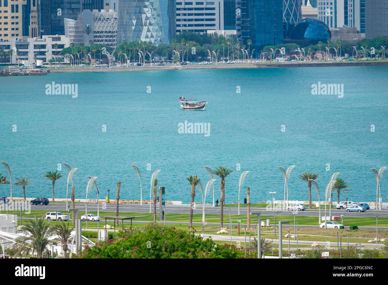 Doha skyline from corniche promenade hi-res stock photography and ...