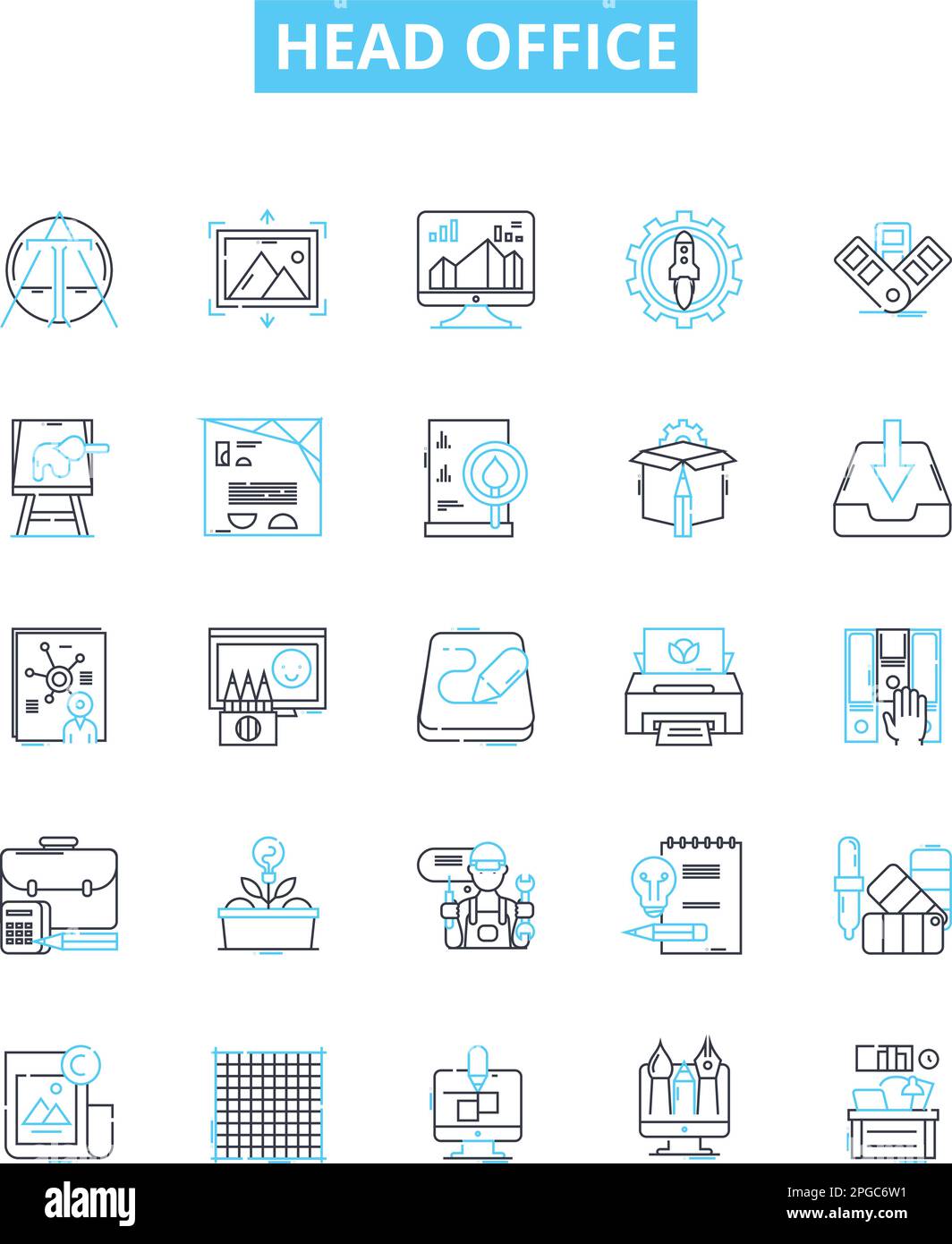 Head office vector line icons set. Headquarters, Main, Central, Base ...