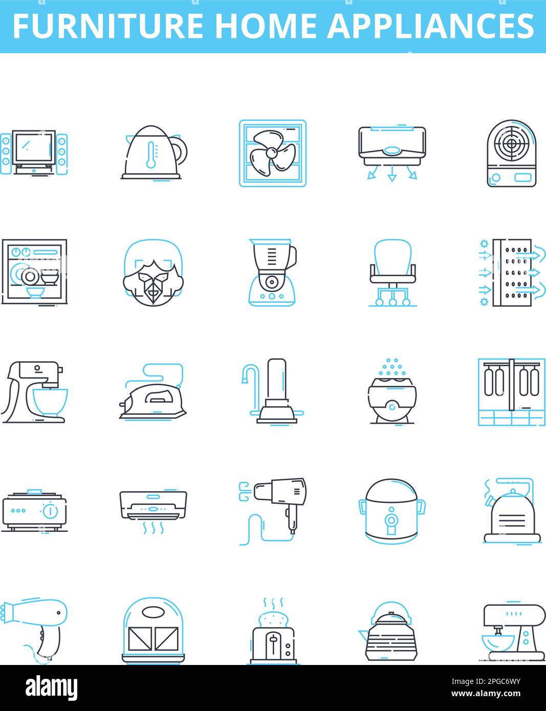 Furniture home appliances vector line icons set. Furniture, Appliances ...