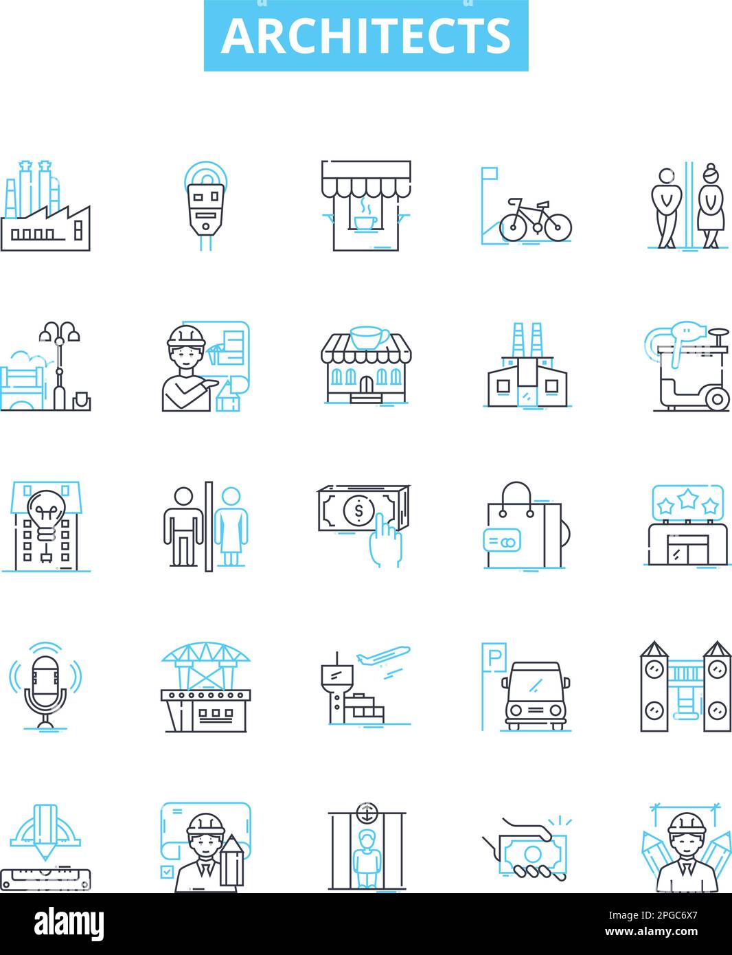 Architects vector line icons set. Design, Creativity, Vision, Blueprint, Structure, Planning ...