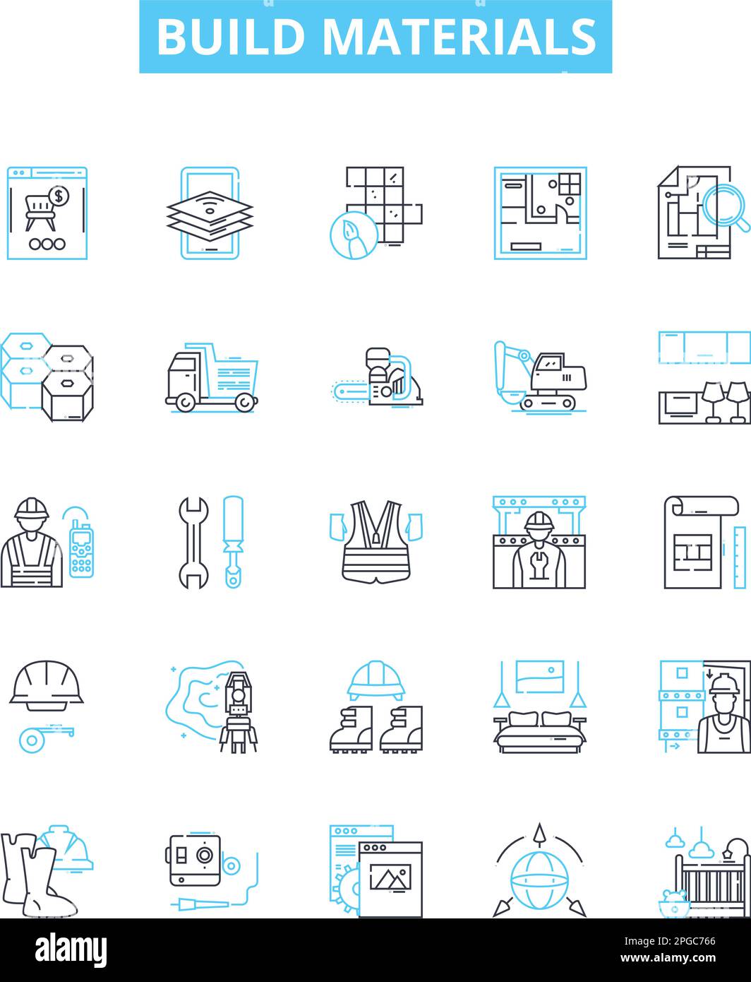 Build materials vector line icons set. Bricks, Cement, Sand, Gravel ...