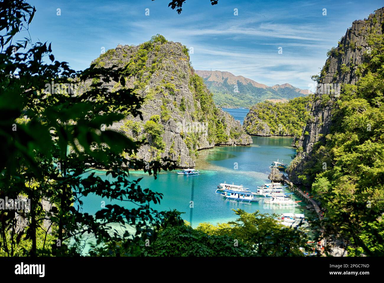 A bay with majestic rocks in Coron, Palawan in the Philippines that are ...