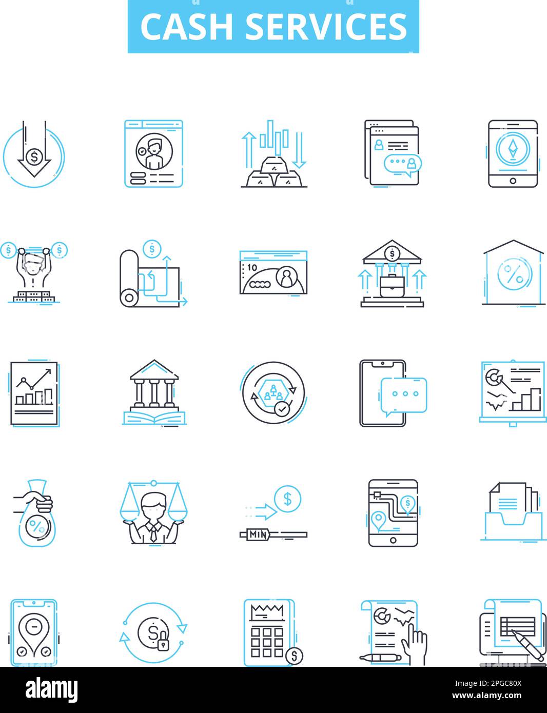 Cash services vector line icons set. Money, funds, banking, payments ...
