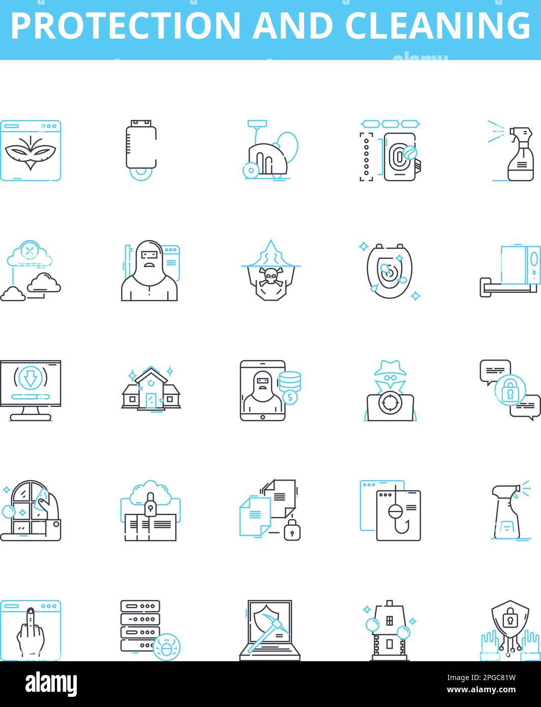 Protection and cleaning vector line icons set. Protection, cleaning ...