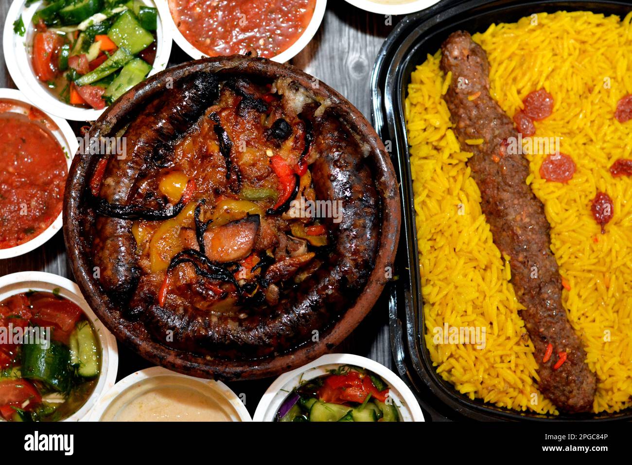Traditional Egypt beef Kofta, kebab and tarb kofta shish with mixture ...