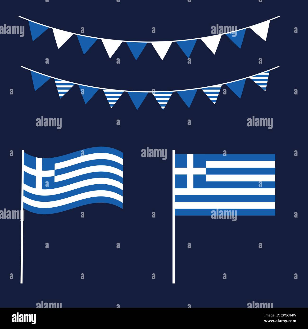 Greece flag and garland in national Greek colors blue and white. Vector ...