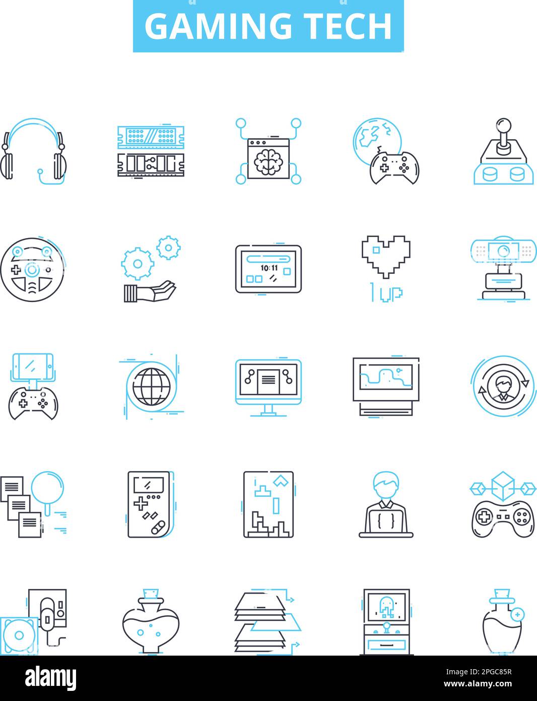 Gaming tech vector line icons set. Gaming, Tech, Console, Controller, VR, Racing, Simulator ...