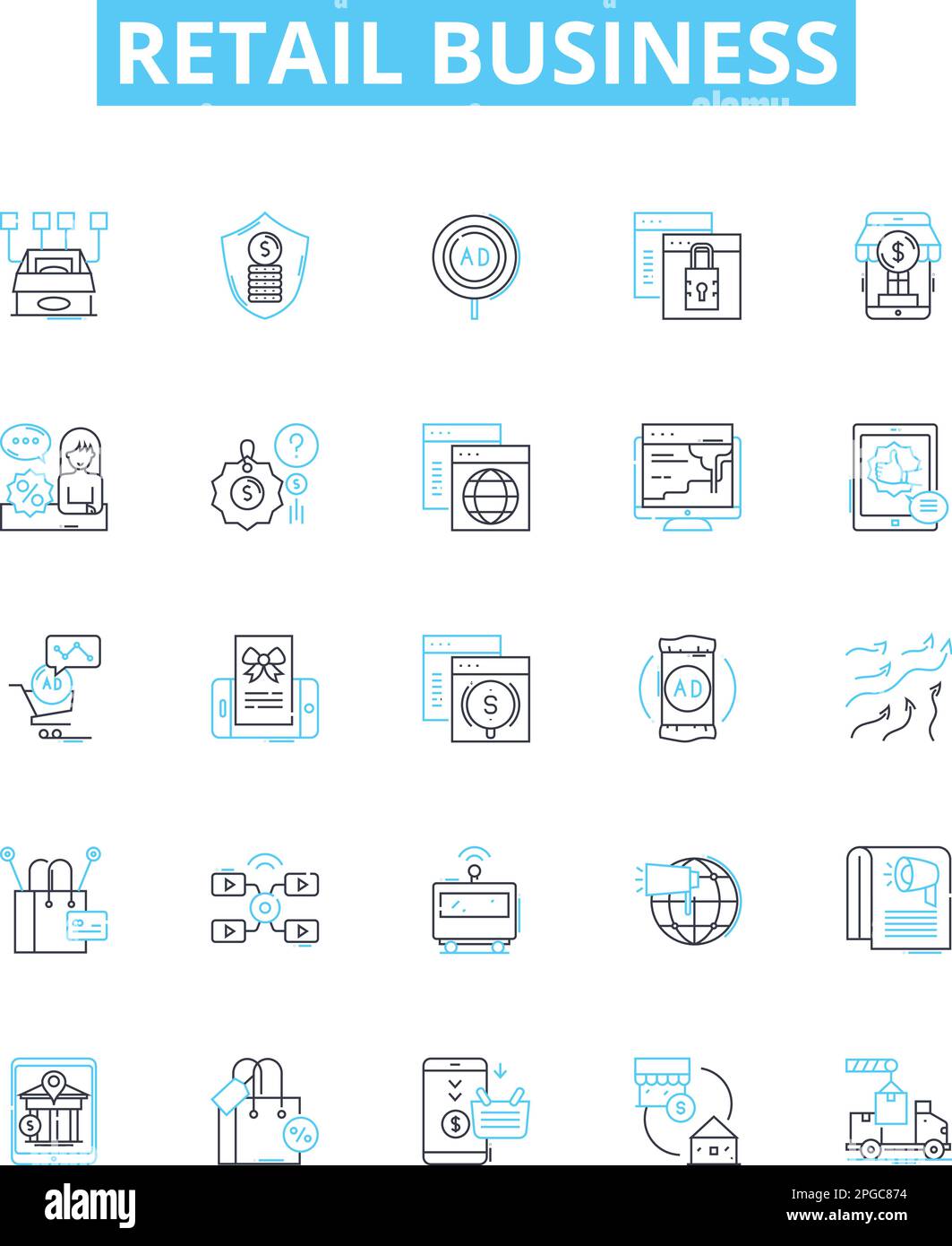 Retail business vector line icons set. Shops, Retailers, Merchandise ...