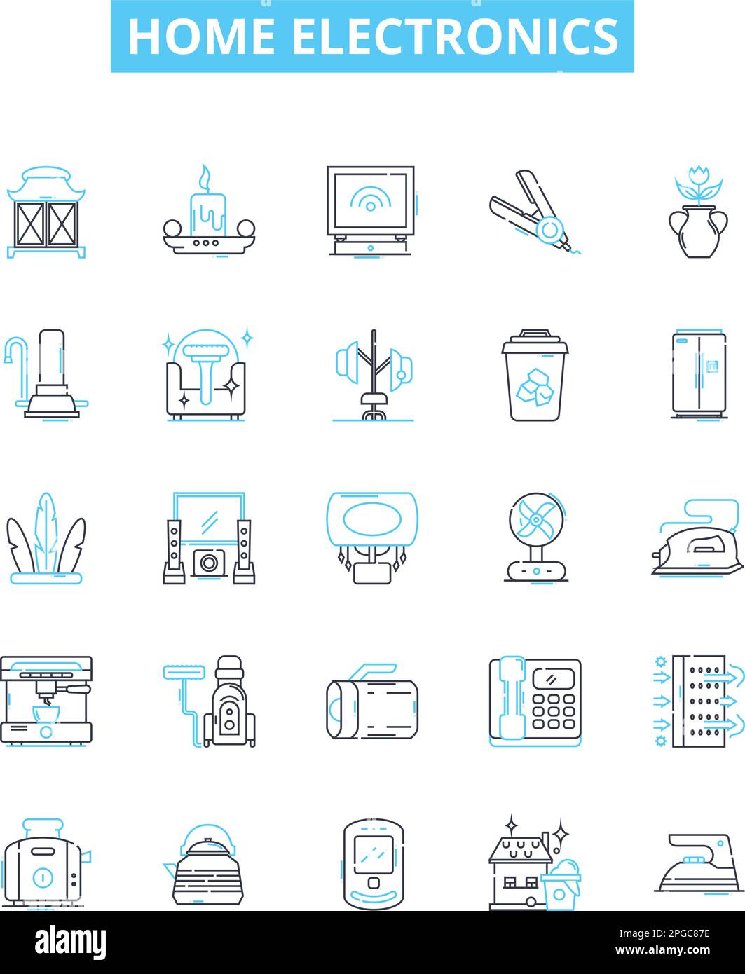 Home electronics vector line icons set. Fridge, TV, Stove, Washer ...
