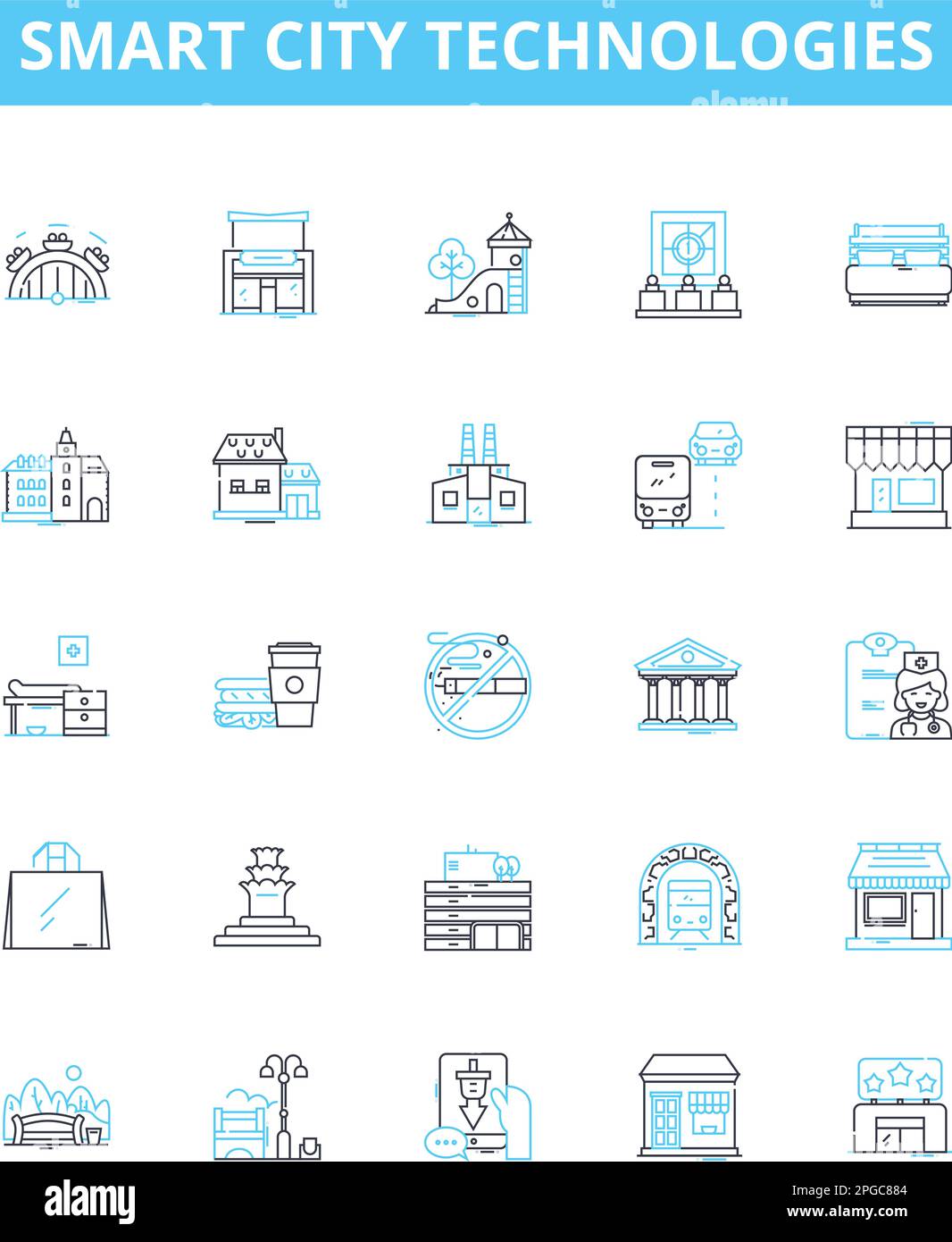 Smart City Technologies Vector Line Icons Set Smart City Technologies Iot Big Data Ai