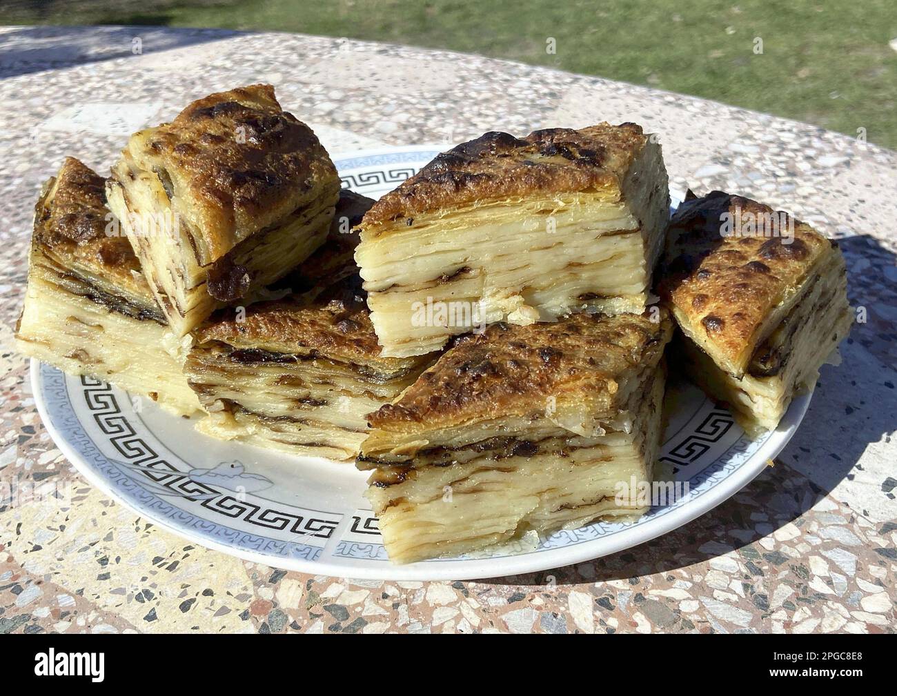 A dish of flia is pictured in Prizen, Kosovo on March 12, 2023. It is ...