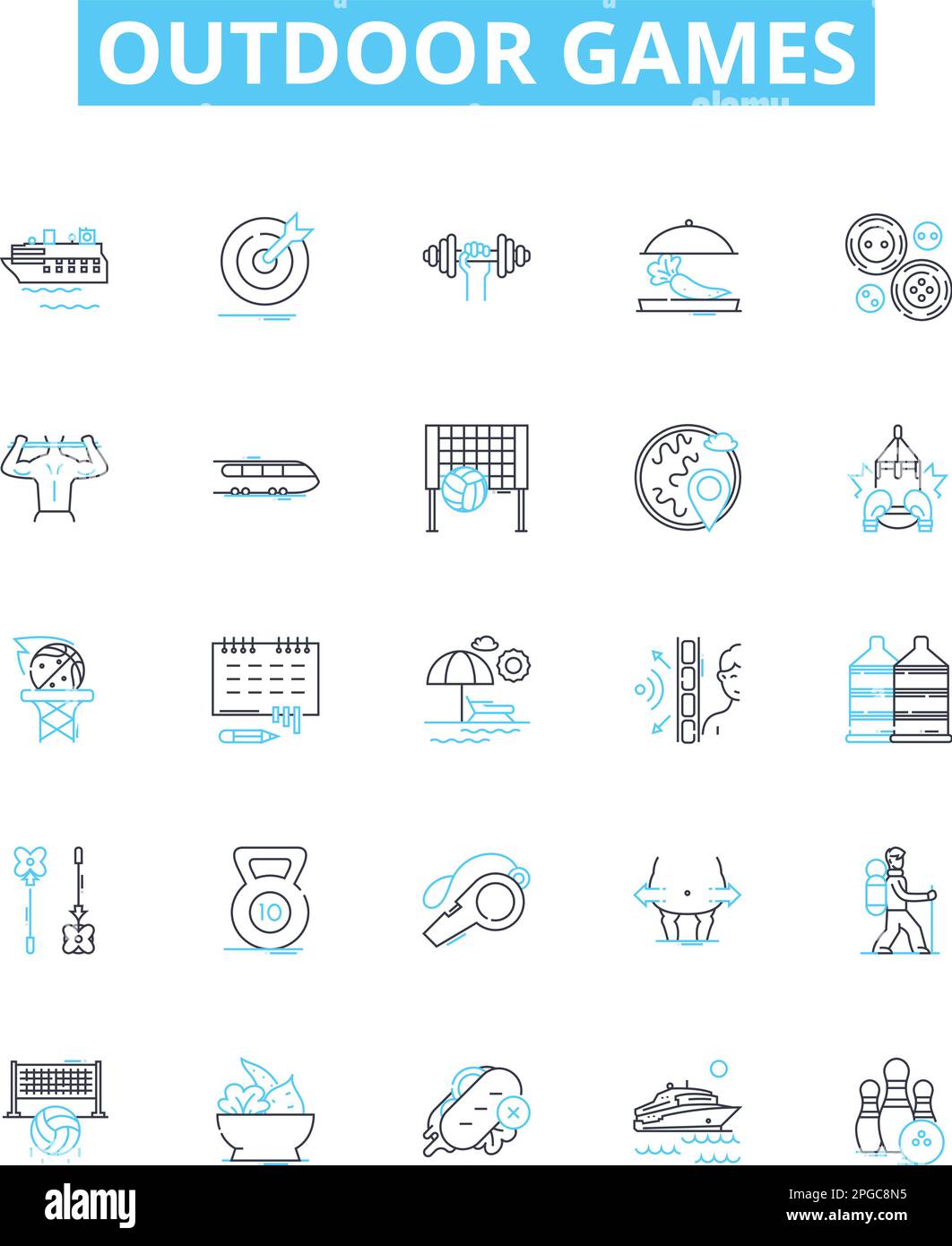 Outdoor games vector line icons set. Sports, Ballgames, Lawngames, Tag ...