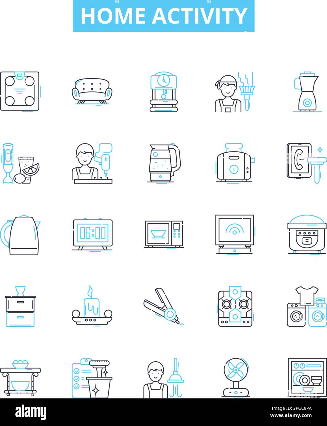 Home activity vector line icons set. Cleaning, Cooking, DIY, Gardening ...