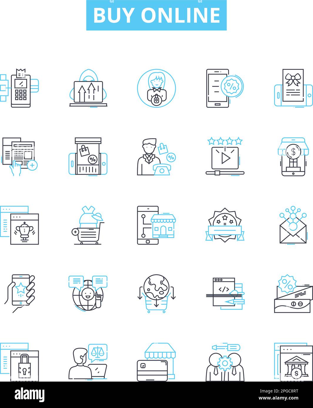 Buy online vector line icons set. Purchase, Order, Obtain, Shop, Buy ...