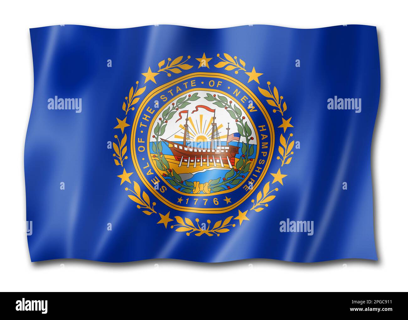 New Hampshire flag, united states waving banner collection. 3D ...