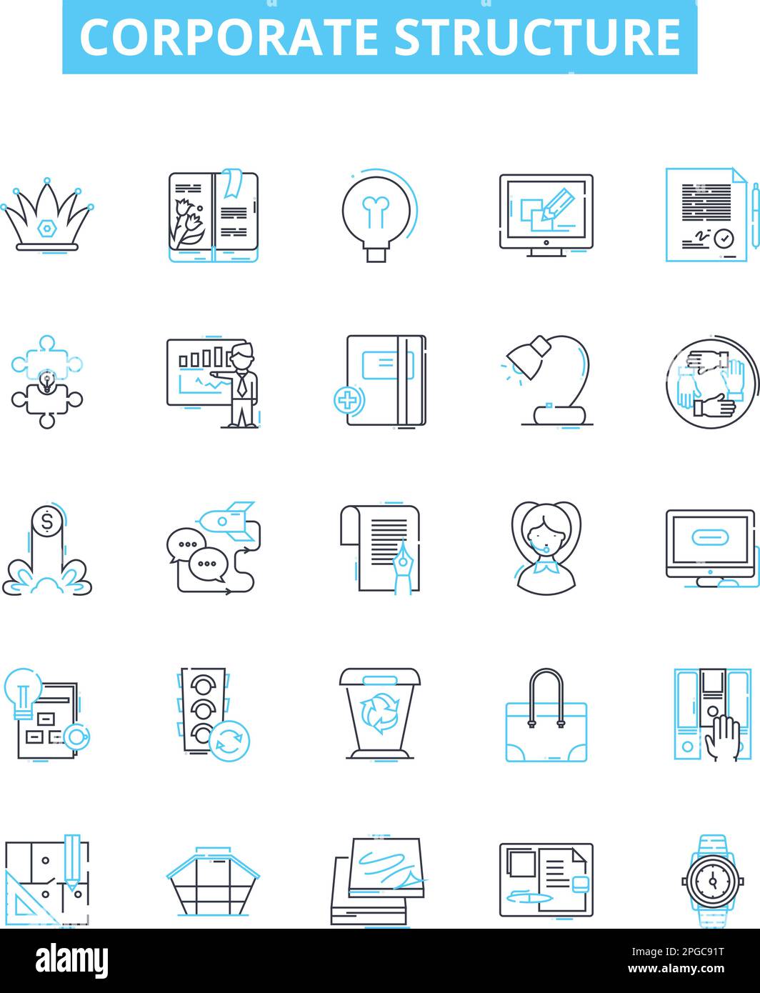 Corporate Structure Vector Line Icons Set Organisation Hierarchy