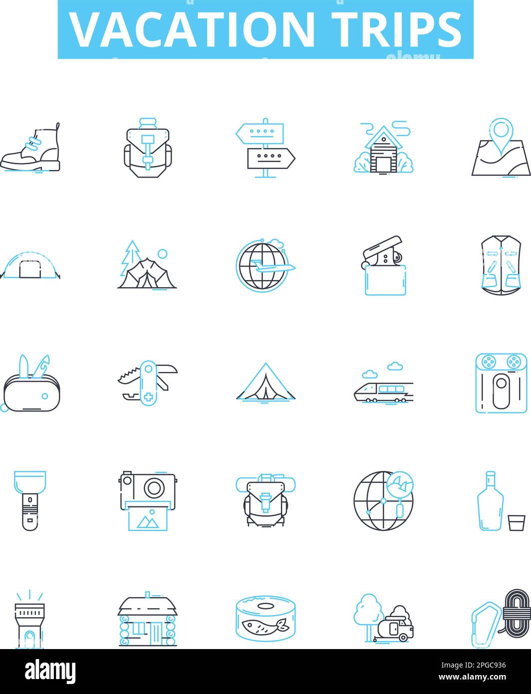 Vacation trips vector line icons set. Tours, Holidays, Travel, Cruises ...