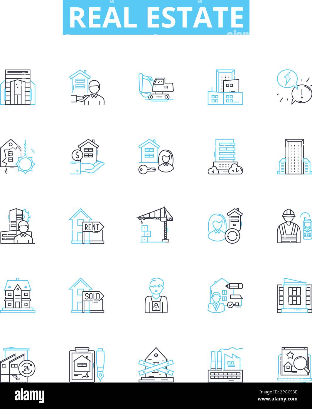 Real estate vector line icons set. property, investment, broker, mortgage, land, home, lease ...