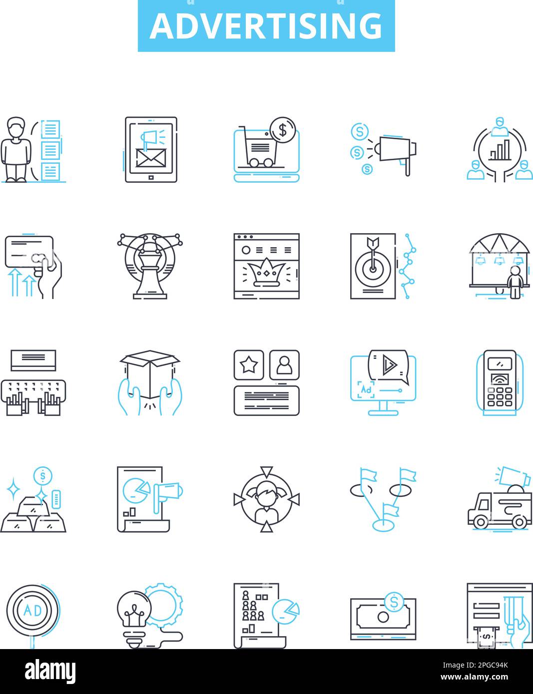 Advertising vector line icons set. Marketing, Promotion, Branding ...