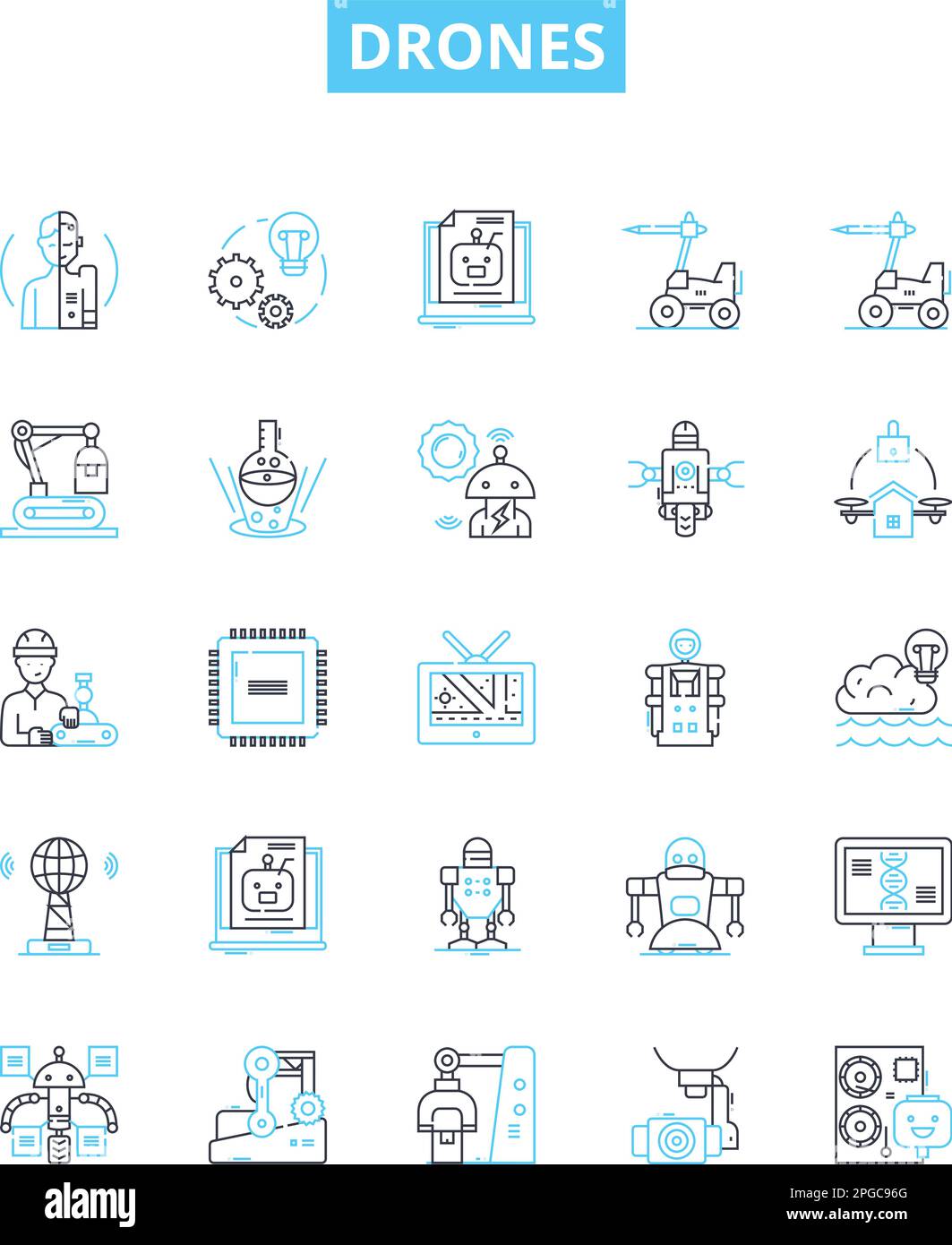 Drones vector line icons set. Drones, quadcopters, UAVs, flying robots ... Drones vector line icons set. Drones, quadcopters, UAVs, flying robots ...
