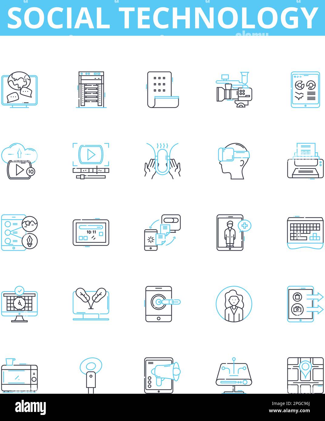 Social technology vector line icons set. social, technology, media ...